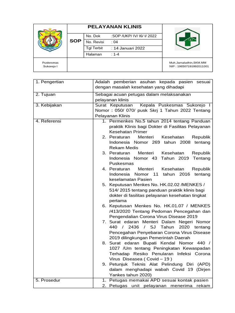 Sop Pelayanan Klinis | PDF