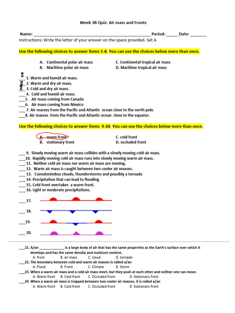 Dax Long - Air Masses and Fronts Quiz | PDF