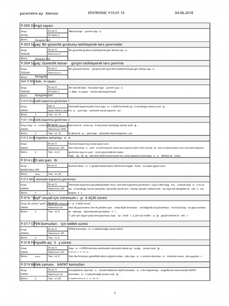 Efaflex Parameter TRdokuman | PDF