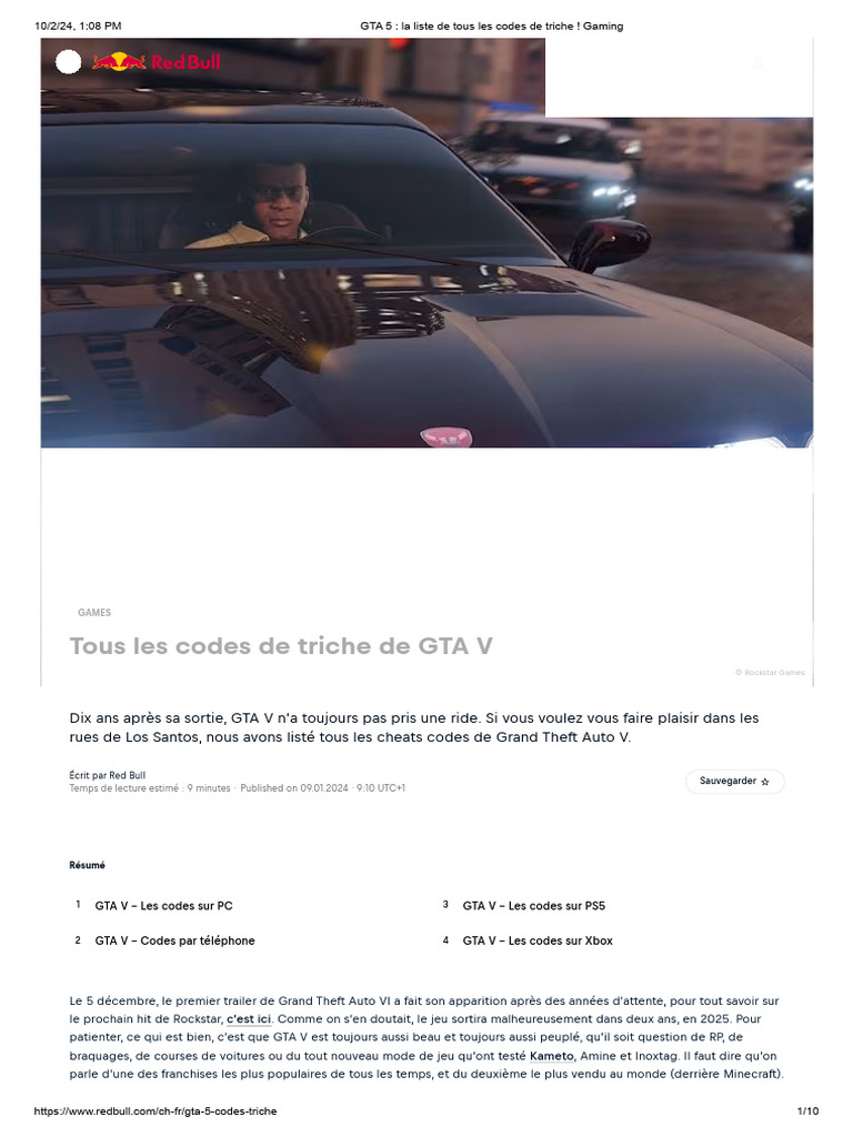 GTA 5 - La Liste de Tous Les Codes de Triche ! Gaming | PDF