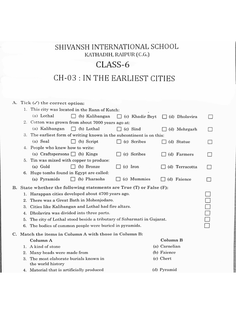 Worksheet Class - 6 SST | PDF