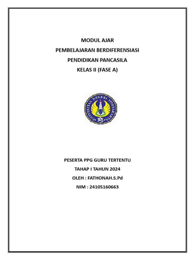 Modul Ajar Fathonah Kelas 2 PKN PPG Uny | PDF
