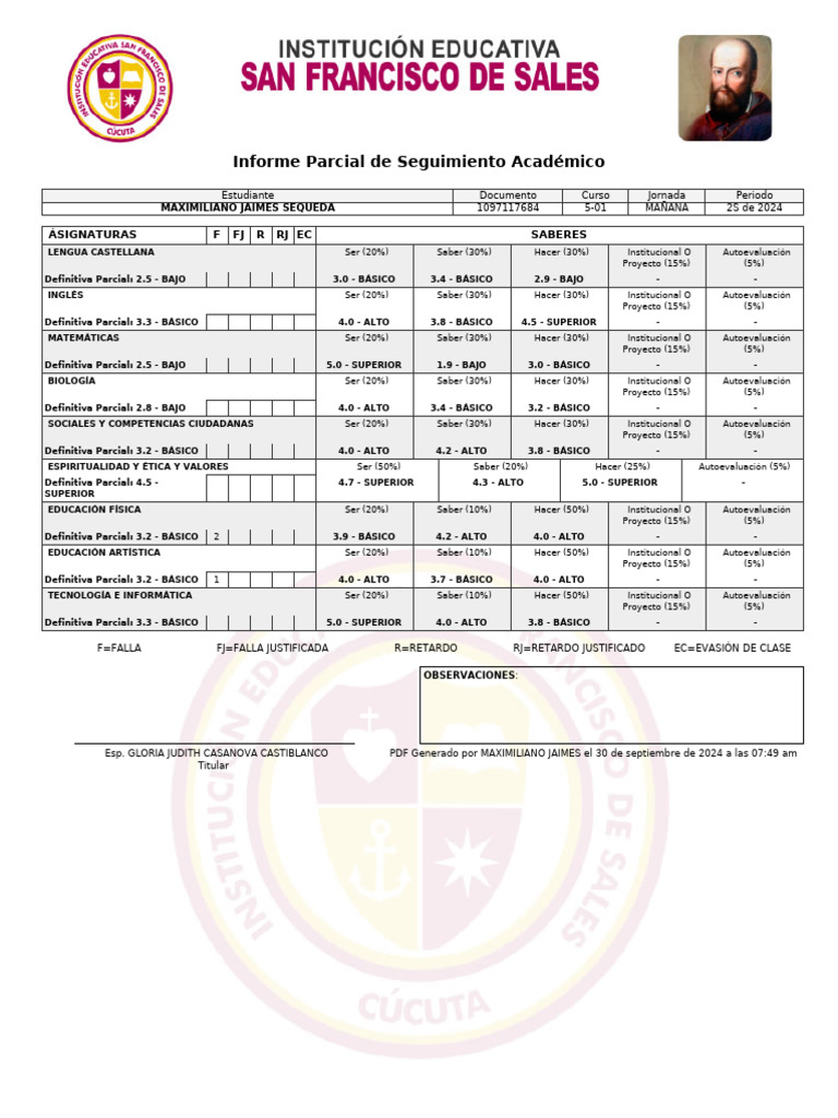 Informe Parcial de Seguimiento Acadmico | PDF