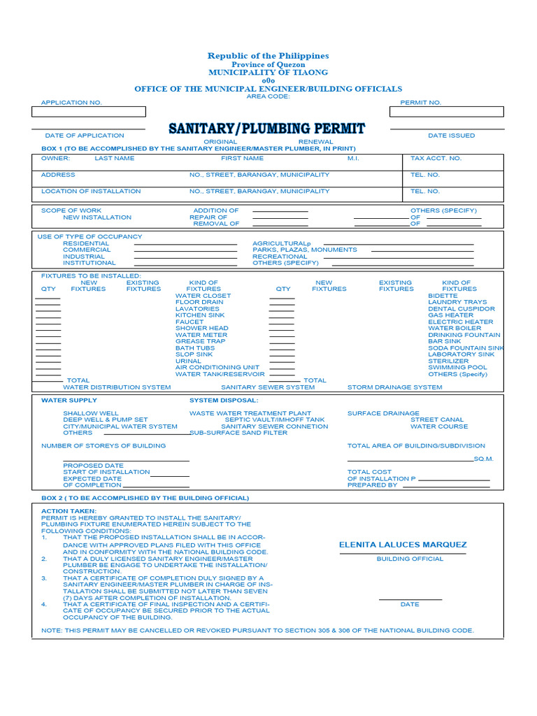 Tiaong Sanitary Permit | PDF