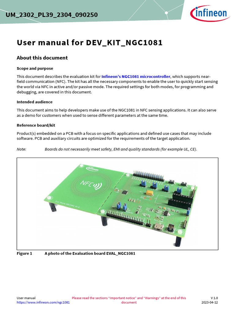 Infineon-NFC Actuation Sensing IC DEV KIT NGC1081 Evaluation kit-UserManual-v01 00-EN | PDF