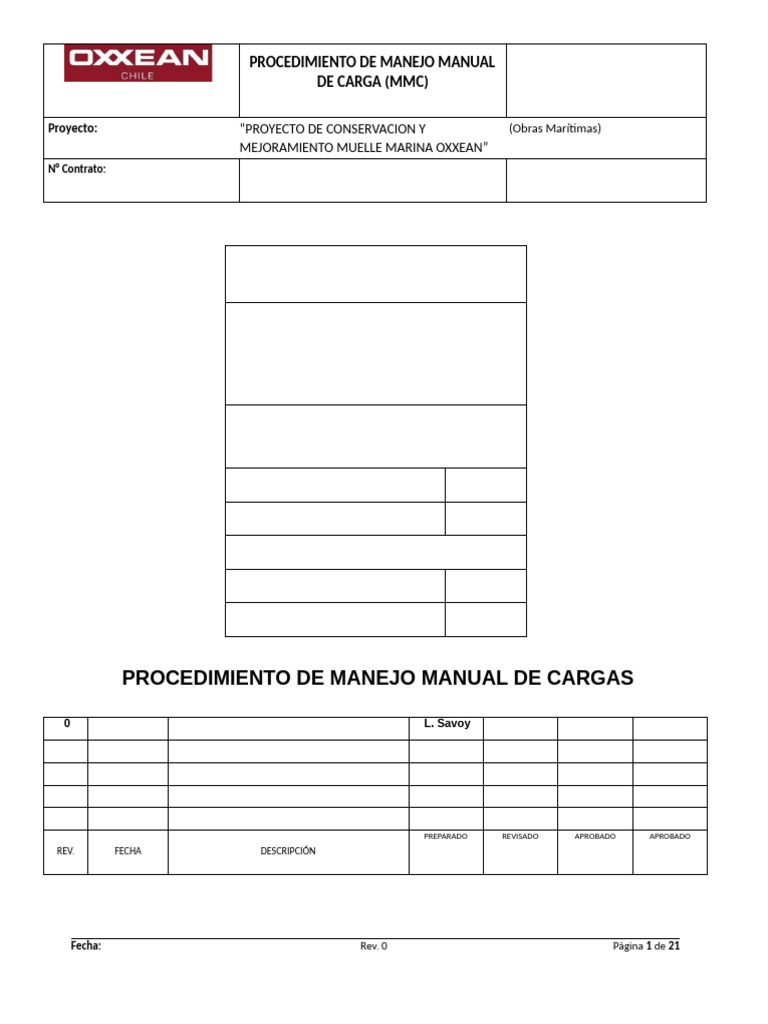 Procedimiento de Manejo Manual de Carga (MMC) Oxxean | PDF | Seguridad ...