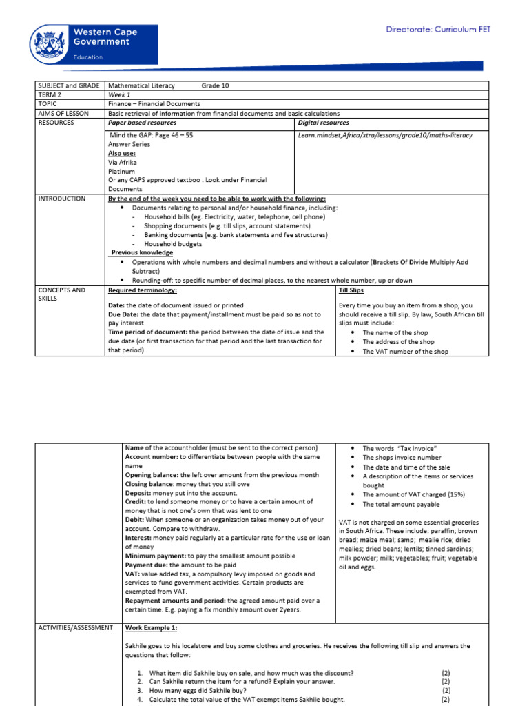 Math Literacy Grade 10 Term 2 Week 1 - 2020 | PDF