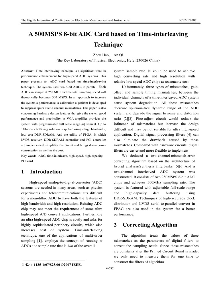 A 500MSPS 8-bit ADC Card based on Time-interleaving Technique | PDF
