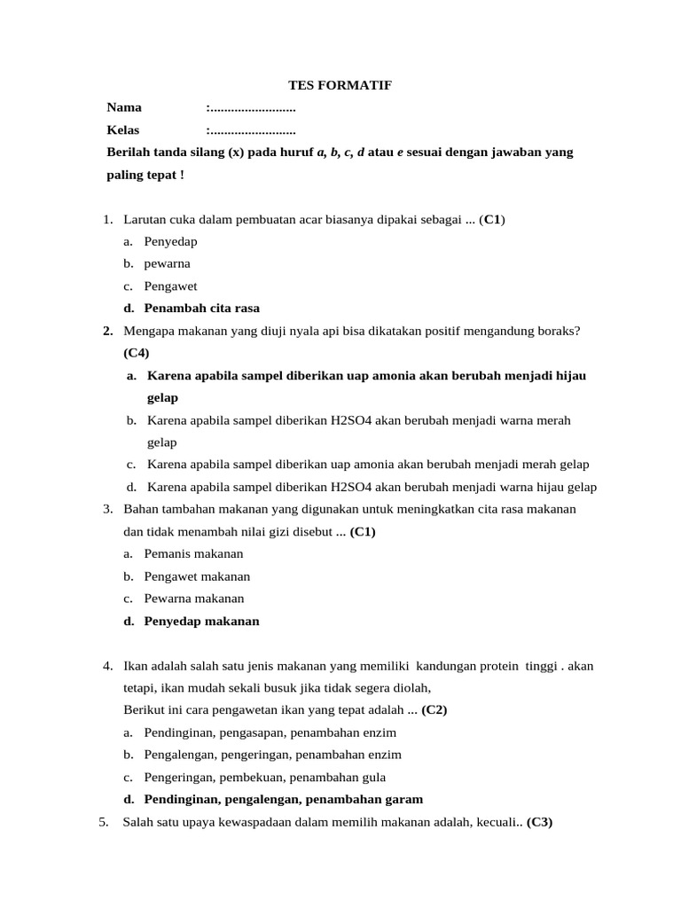 TES FORMATIF Aditif | PDF