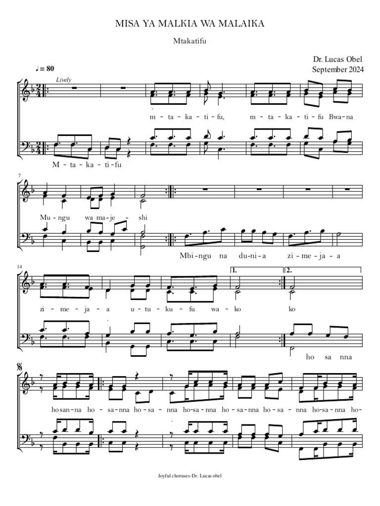 Mtakatifu (Misa Ya Malkia Wa Malaika) - Dr. Lucas Obel | PDF