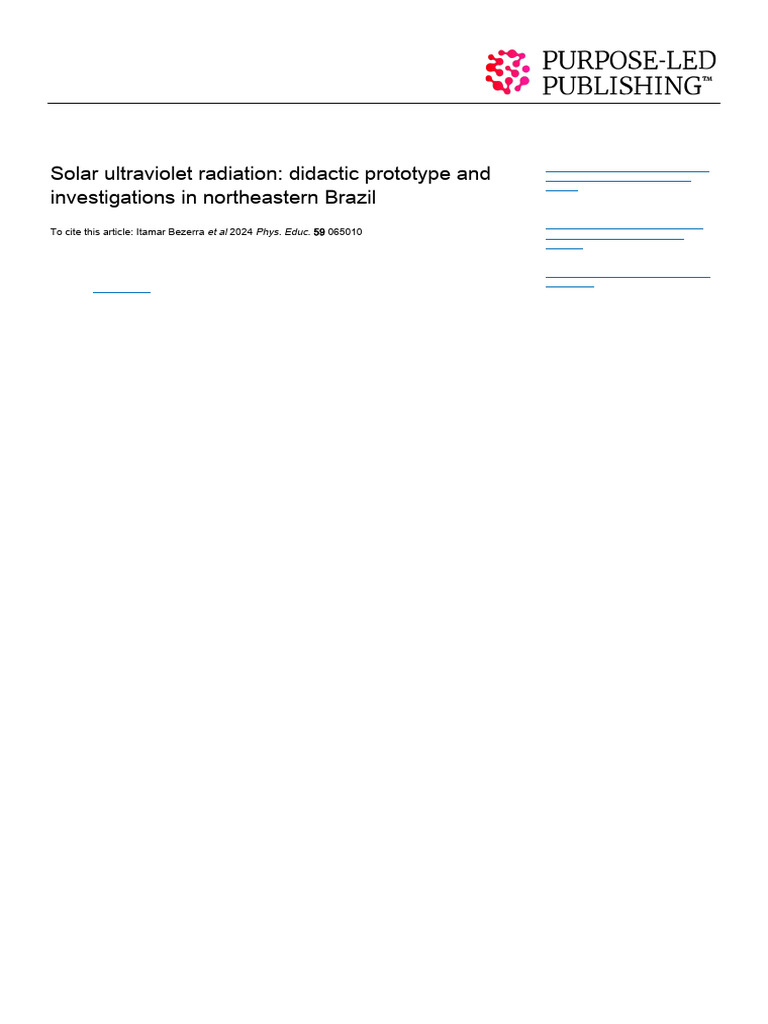 Solar Ultraviolet Radiation: Didactic Prototype and Investigations in ...
