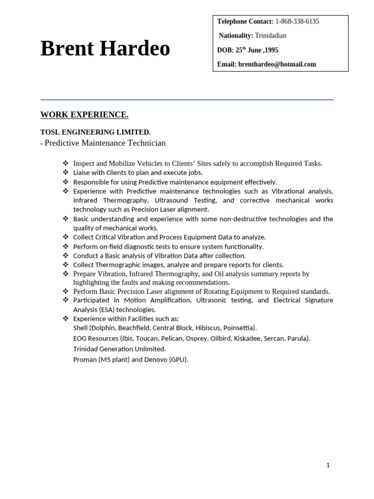 Brent I Hardeo Resume 2023... | PDF | Mechanical Engineering | Business