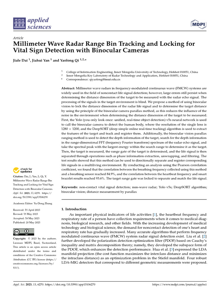 Millimeter Wave Radar Range Bin Tracking and Locking For Vital Sign ...