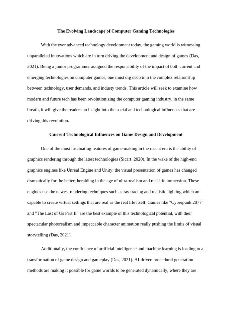 The Evolving Landscape of Computer Gaming Technologies | PDF