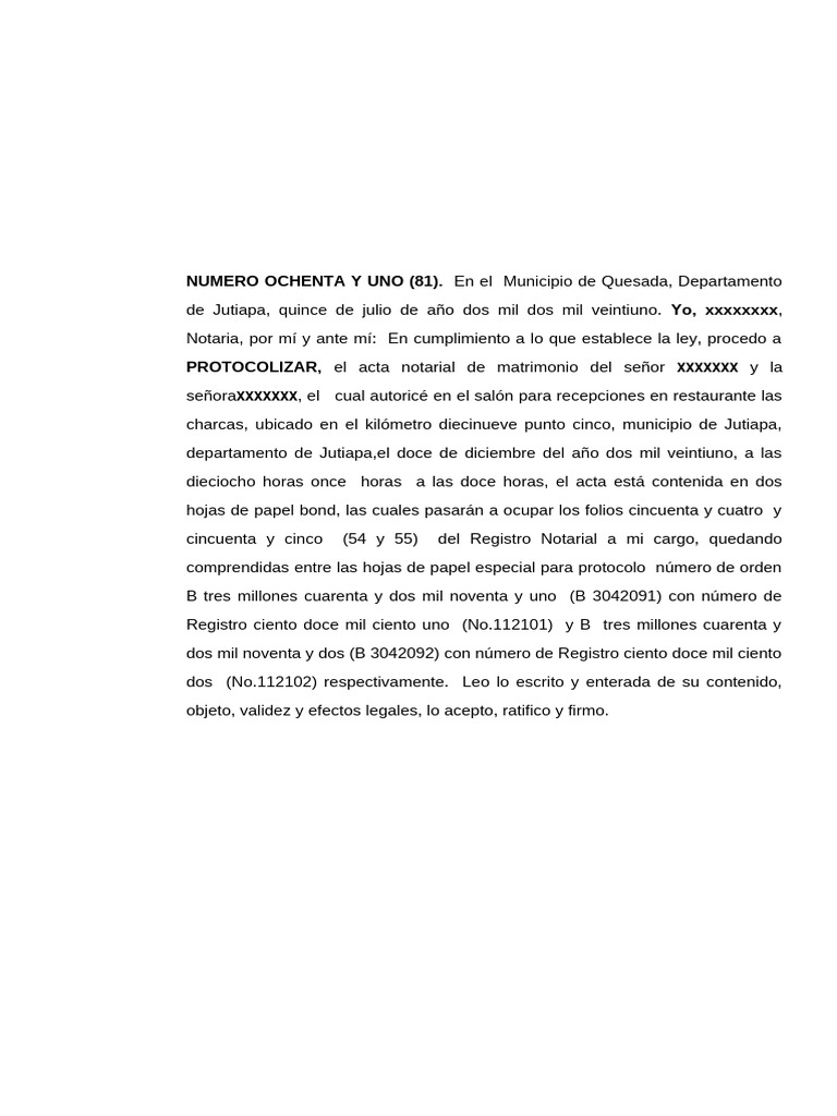 Protocolizacion Acta de Matrimonio | PDF