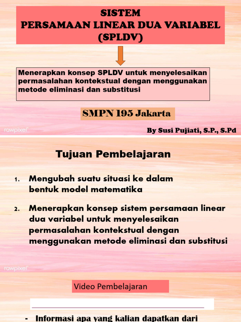 Penerapan SPLDV | PDF | Metode & Bahan Ajar