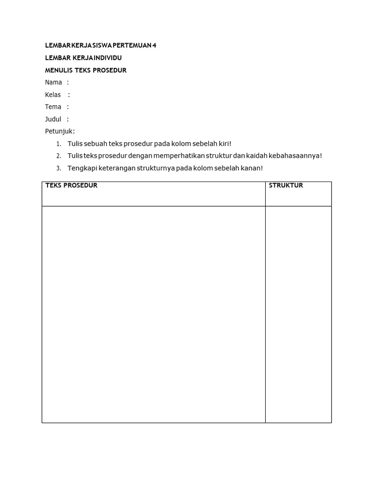 LEMBAR KERJA INDIVIDU - Membacakan Hasil Menulis Teks Prosedur | PDF