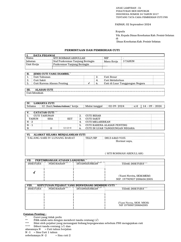 FORMAT_PERMINTAAN_DAN_PEMBERIAN_CUTI_PNS | PDF
