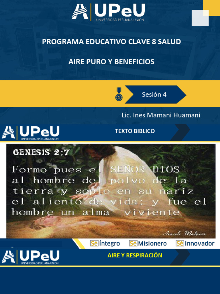 Programa Educativo Clave 8 Salud Aire Puro Y Beneficios: Sesión 4 Lic. Ines Mamani Huamani | PDF