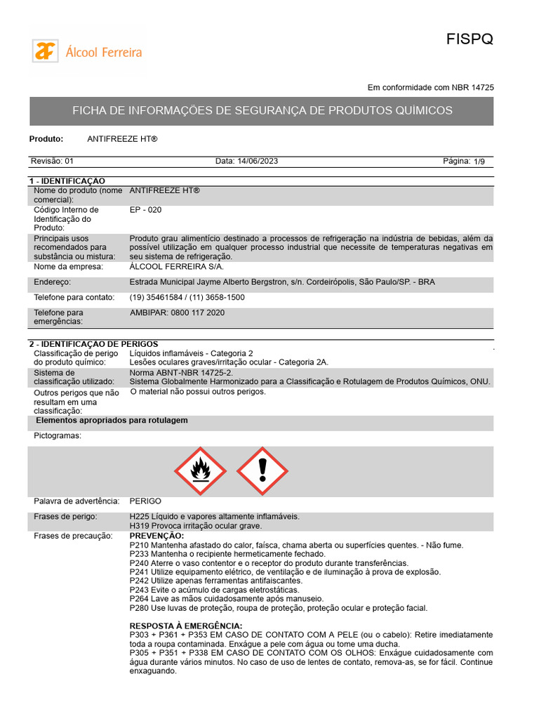 FISPQ - ANTIFREEZE HT | PDF