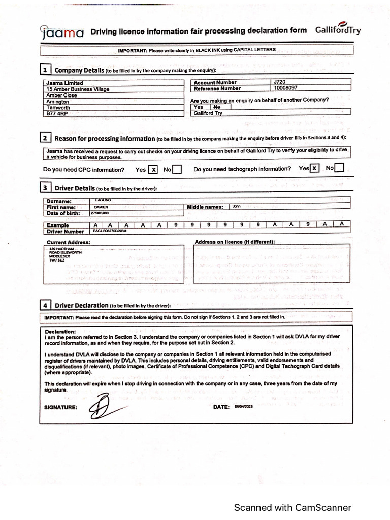 Driving License Information Fair Processing Declaration Form | PDF