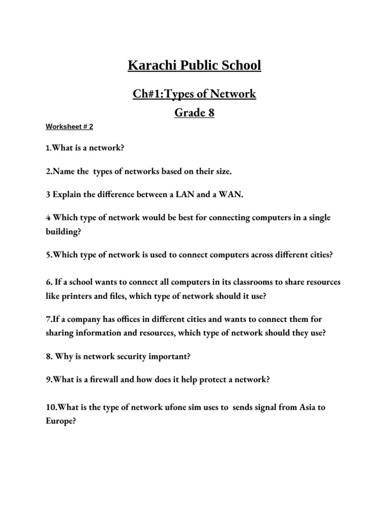 Understanding Network Worksheet #2 | PDF