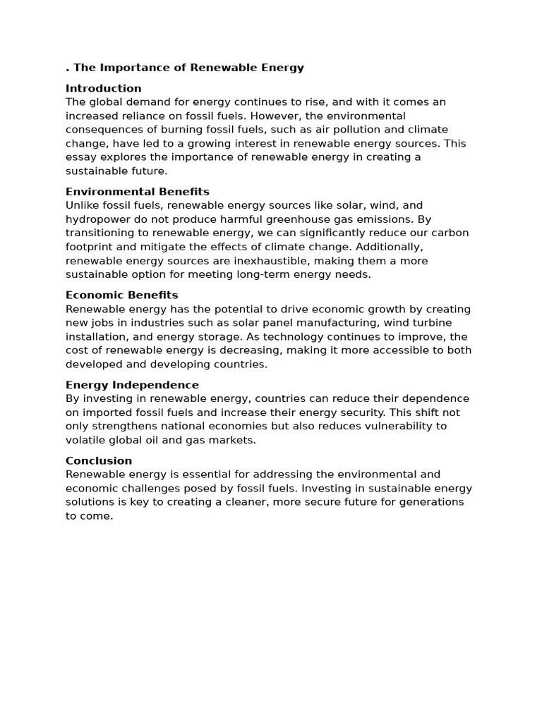 The Importance of Renewable Energy | PDF