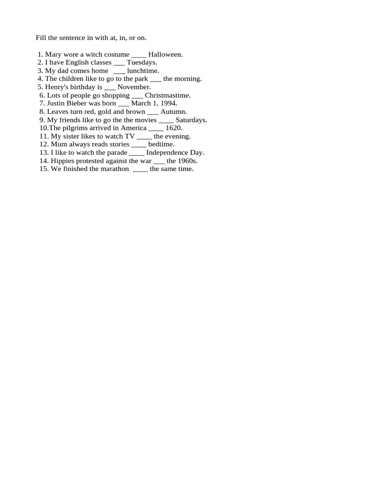 At in On Exercise | PDF