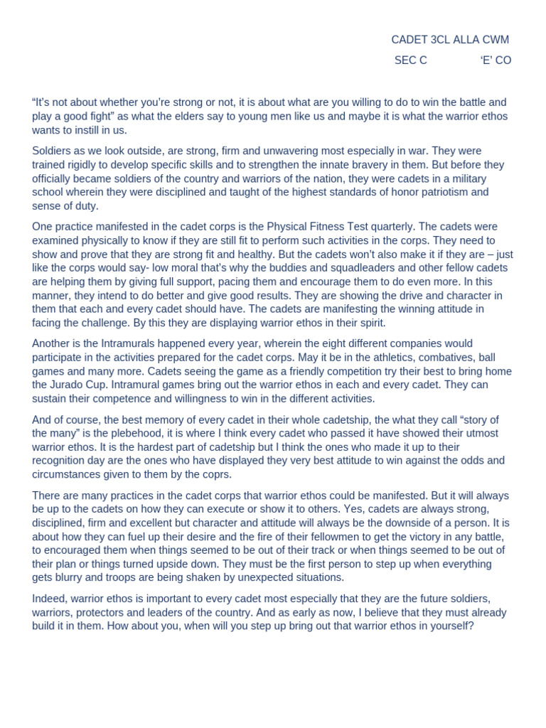 Warrior Ethos | PDF
