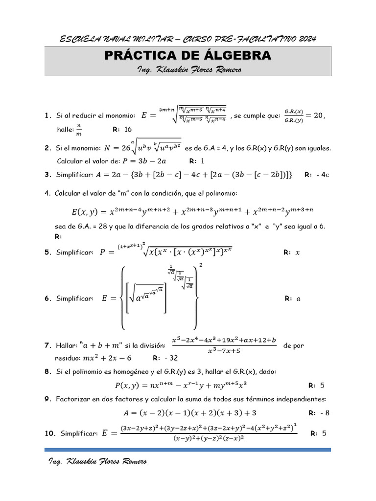 Práctica Final de Algebra | PDF
