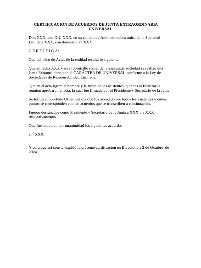 Modelo Acta Junta Extraordinaria | PDF