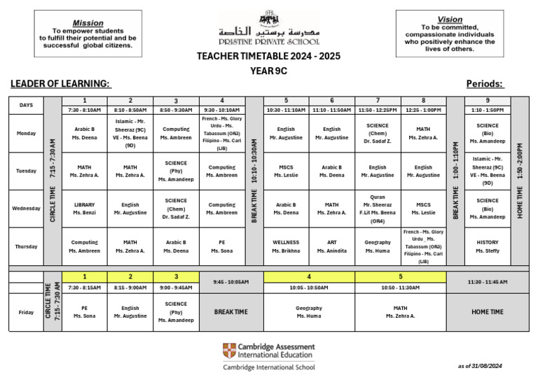 Class Timetable - AY24!25!9C | PDF