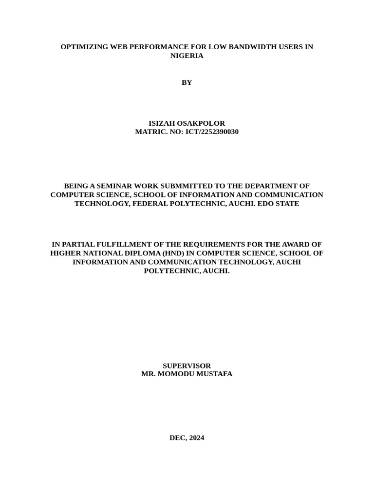 Optimizing Web Performance For Low Bandwidth Users in Nigeria by Osas | PDF | World Wide Web ...