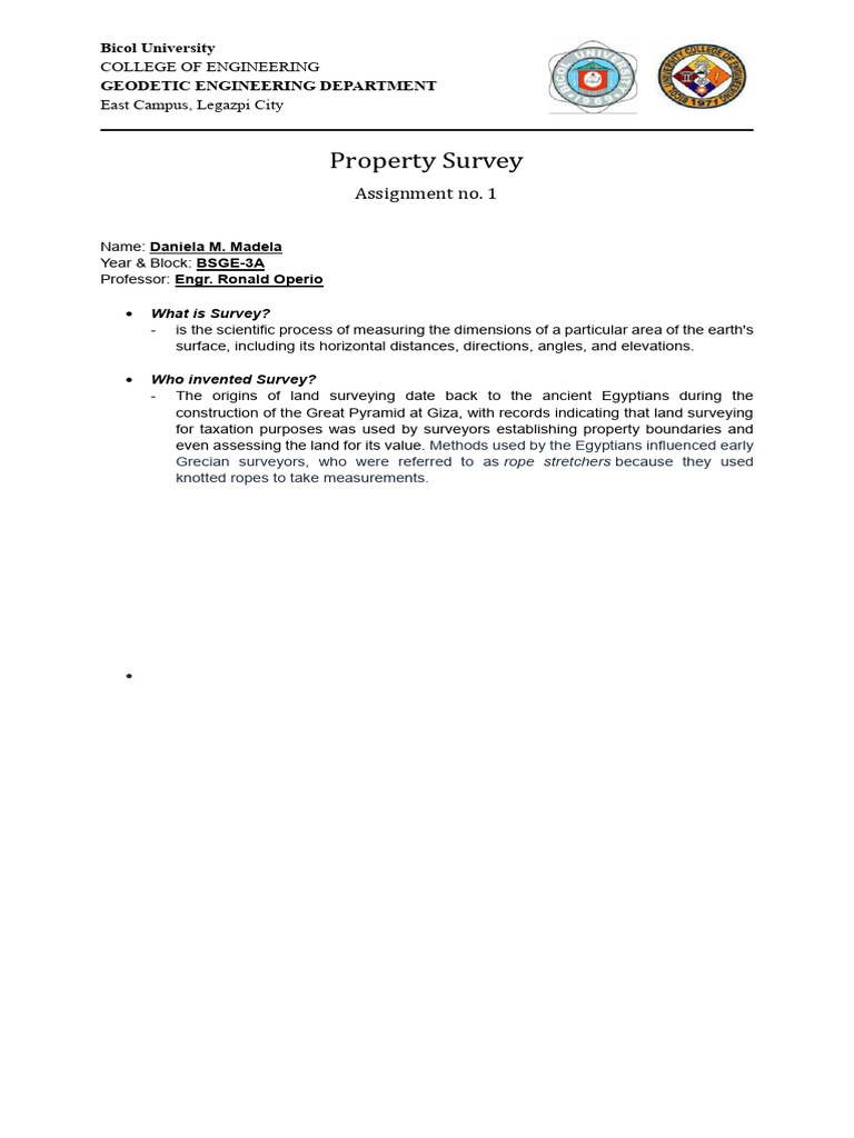 MADELA - Property Survey Assignment 1 | PDF