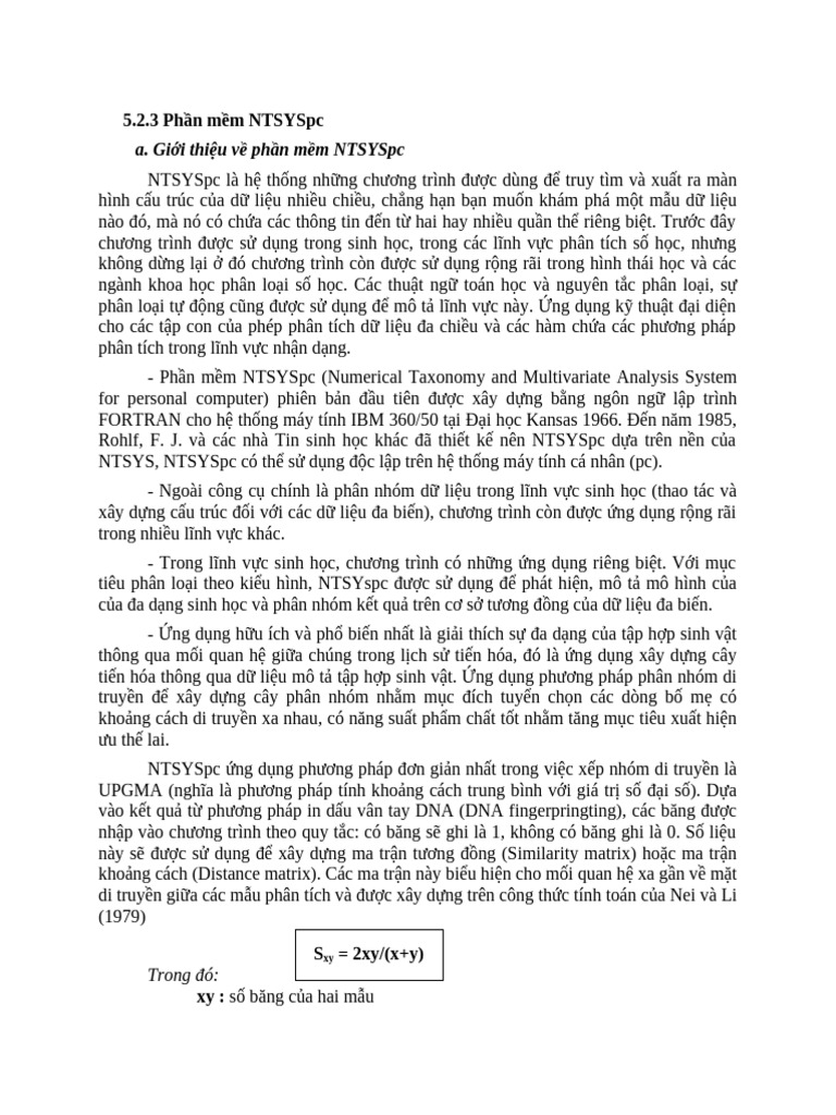 Huong Dan Su Dung NTSYS PC 2.1 | PDF