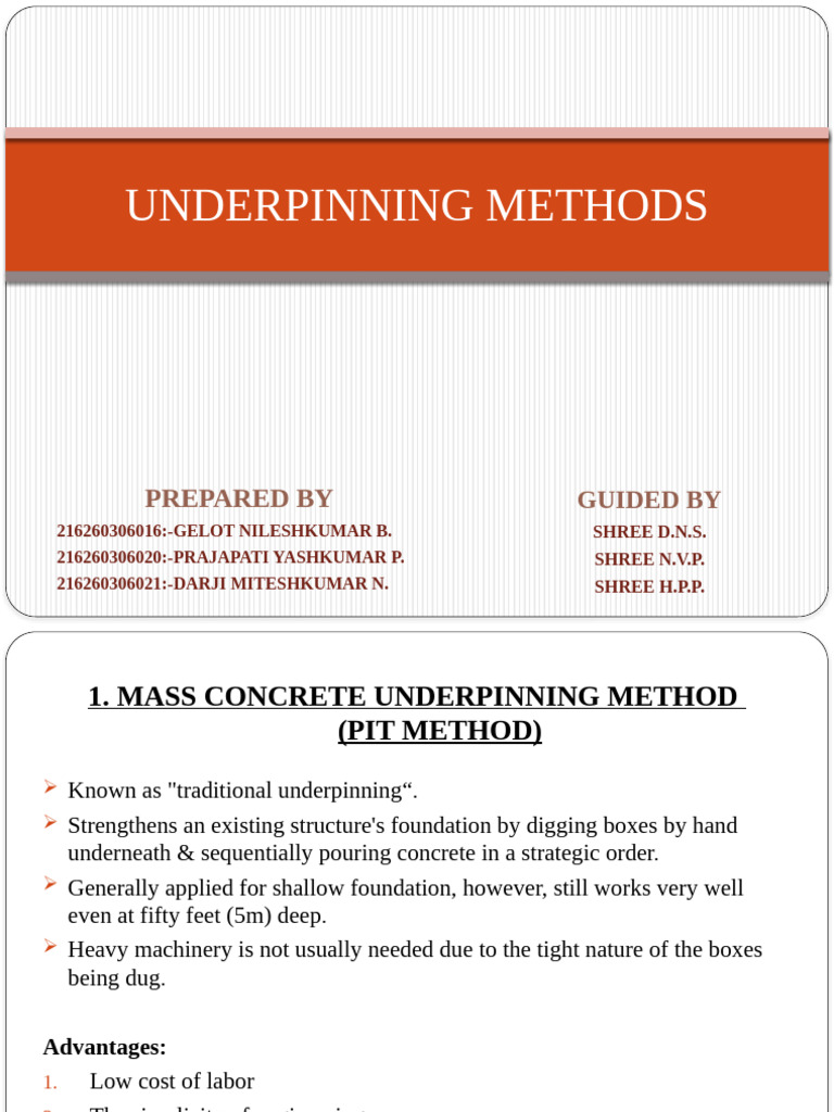 Underpinning Methods: Prepared by | PDF