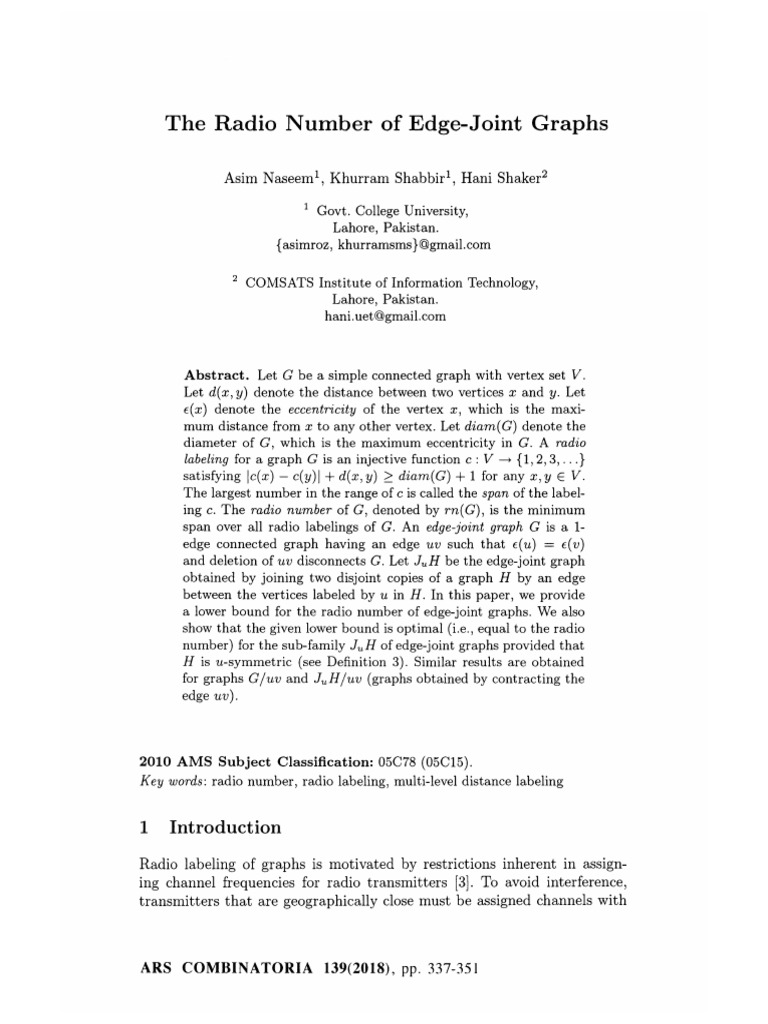 2018 The Radio Number of Edge-Joint Graphs | PDF