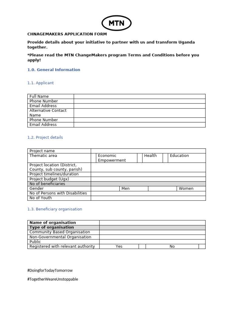 MTN ChangeMakers Application Form | PDF | Business | Computers