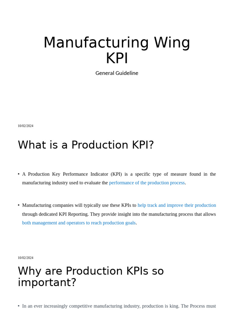 Manufacturing Wing KPI Final | PDF | Performance Indicator | Computers