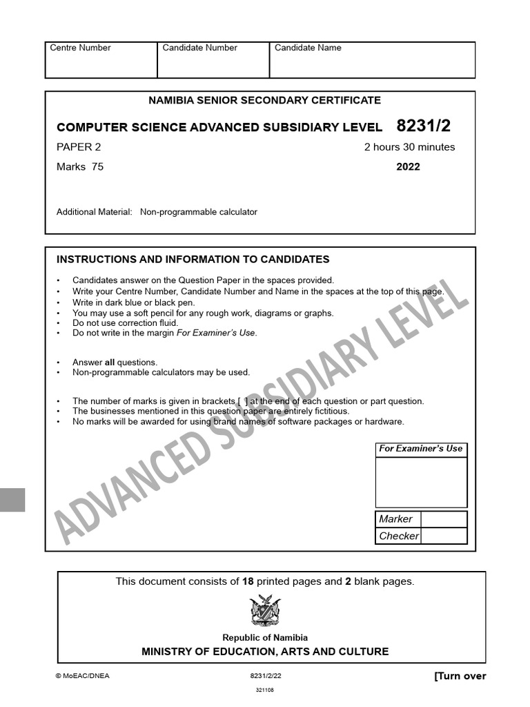 AS Computer Studies Paper 2 8231 2 First Proof 24.05.2022 | PDF