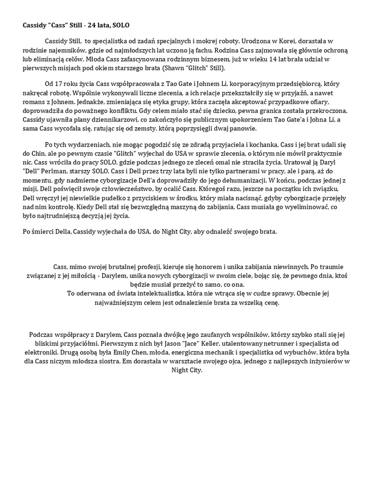 Cassidy - Historia Postaci | PDF