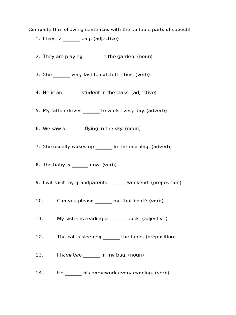 Exercise Parts of Speech | PDF