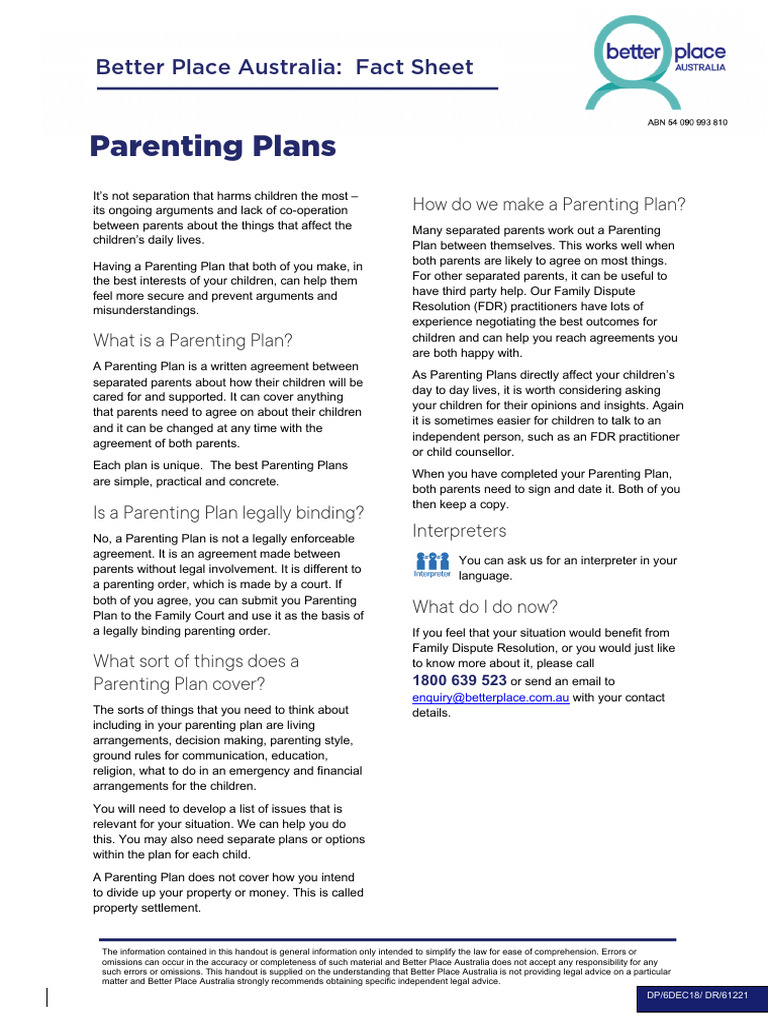 Parenting Plans Factsheet 1 | PDF