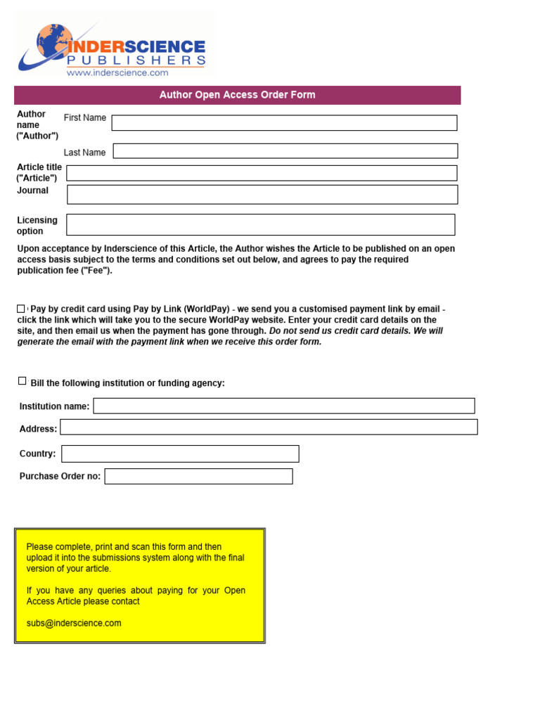 Inderscience Open Access Order Form | PDF | Creative Commons License ...