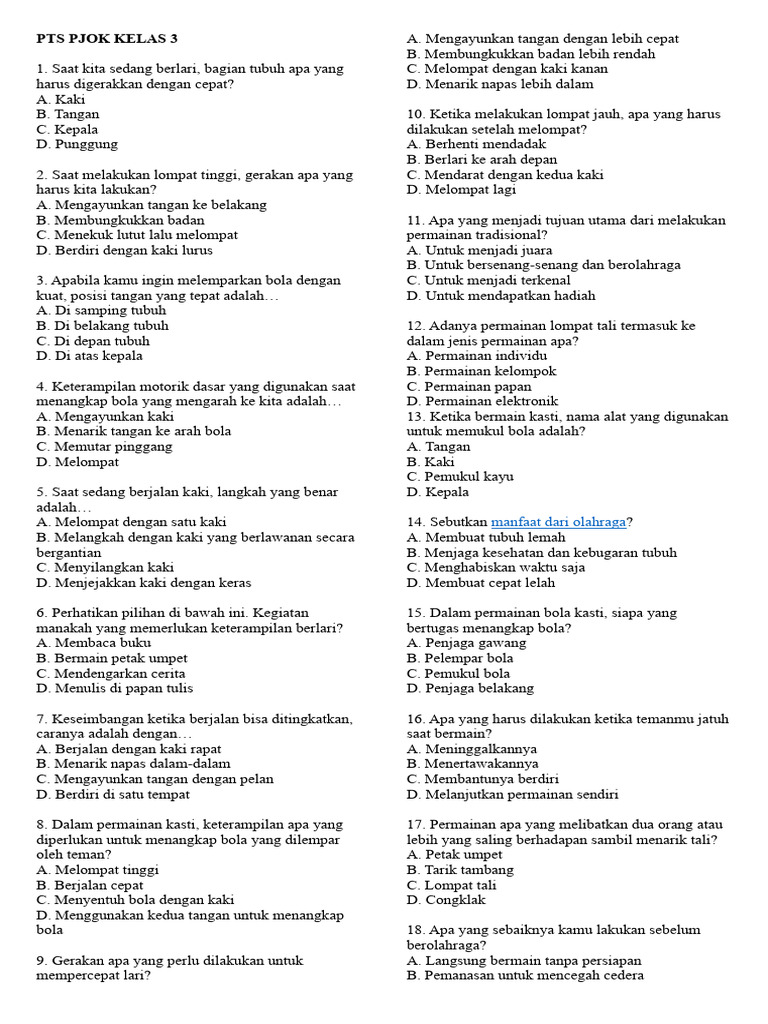PTS Pjok Kelas 3 | PDF