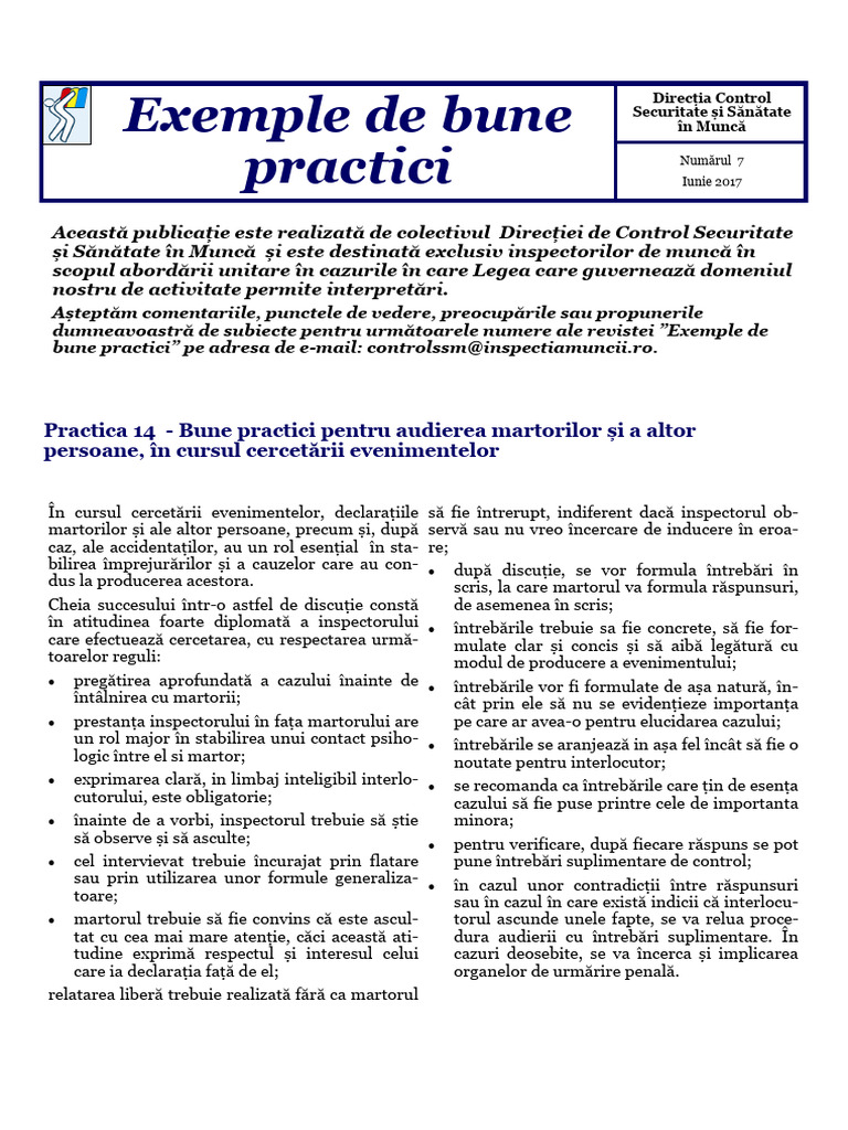 Martori Exemple de Bune Practici Numarul 7, Iunie 2017 | PDF