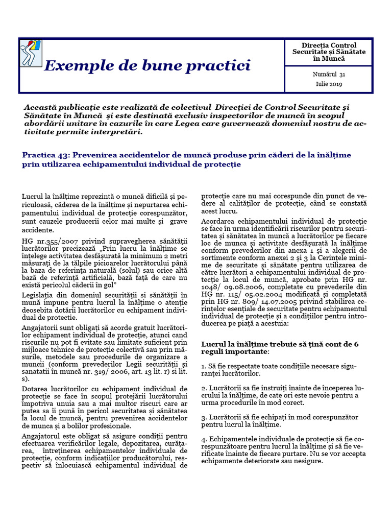 EIP Lucru Inaltime Exemple de Bune Practici Numarul 31, Iulie 2019 | PDF