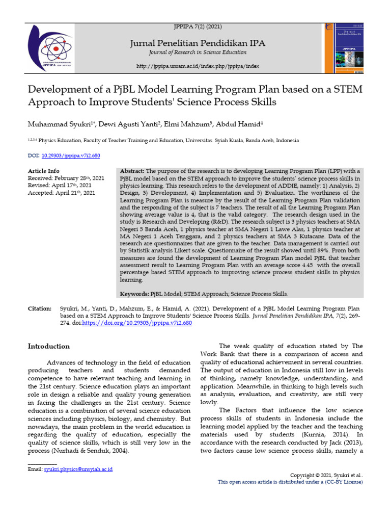 Development of A PJBL Model Learning Pro | PDF