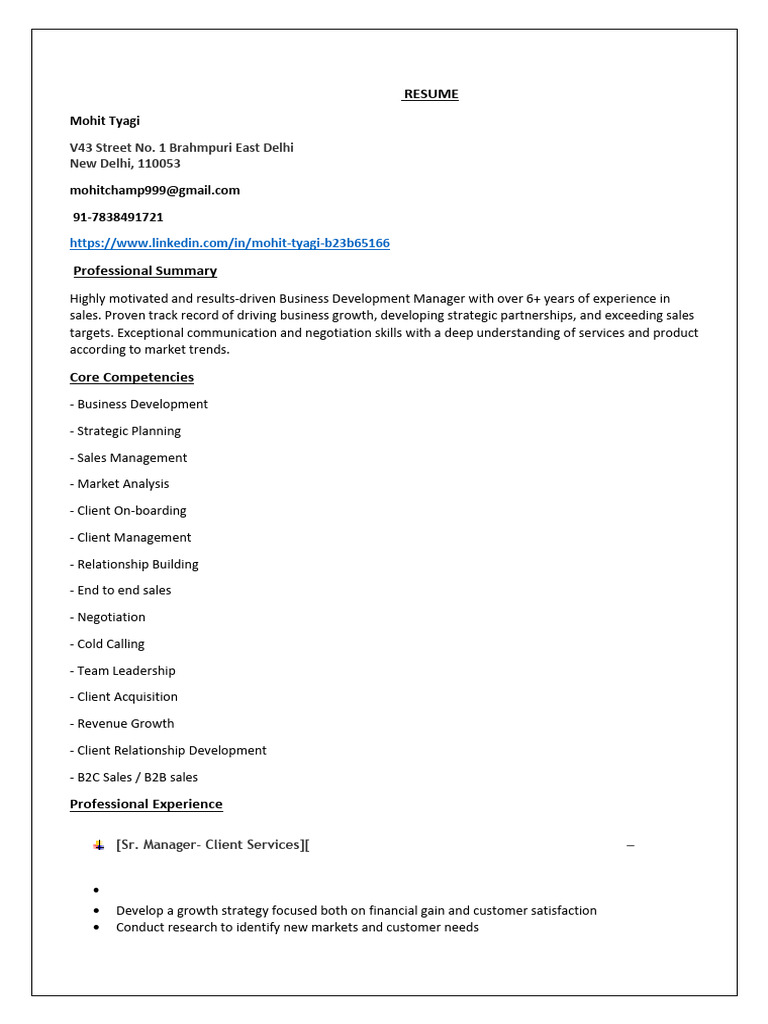 Mohit Tyagi - BDM - New Delhi | PDF