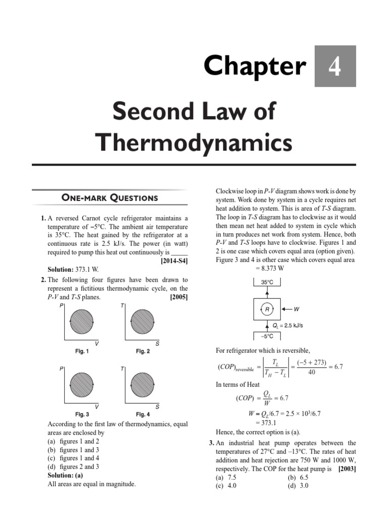 Second Law of Thermodynamics: One-Mark Questions | PDF